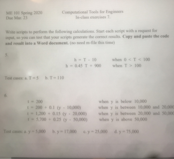 Solved ME 101 Spring 2020 Due Mar. 23 Computational Tools | Chegg.com