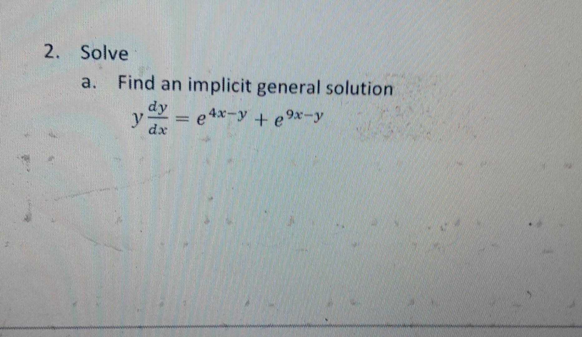 Solved a. Find an implicit general solution | Chegg.com