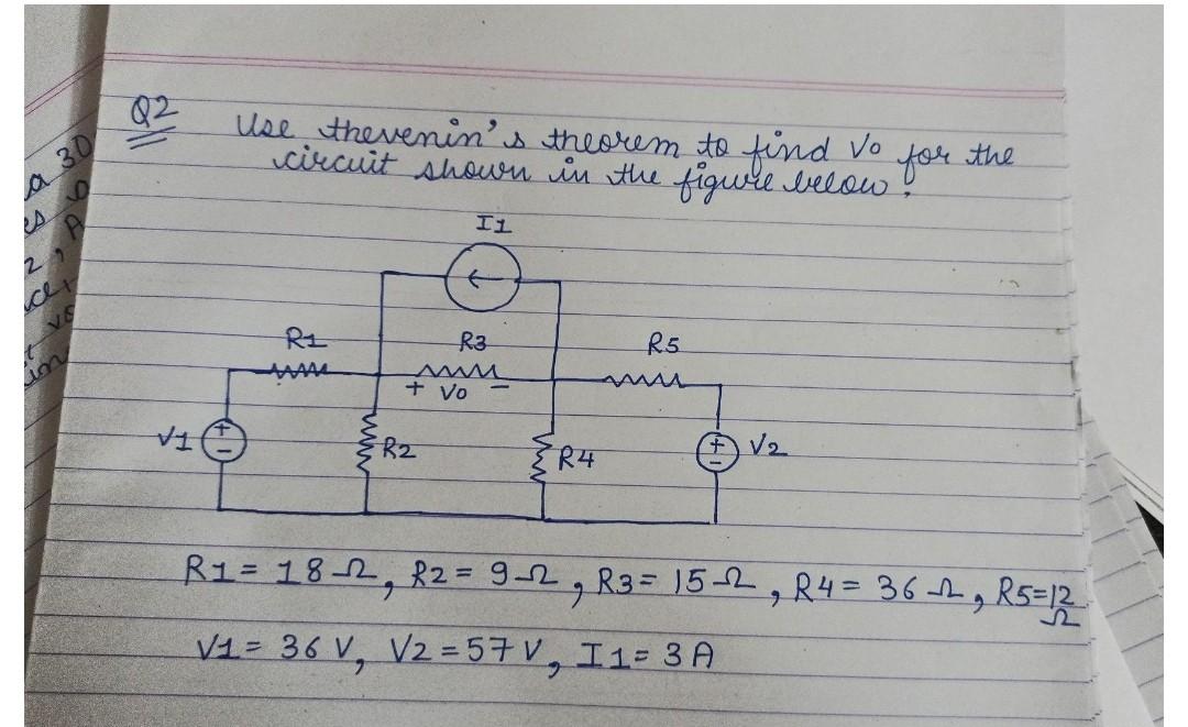 Solved Q2 Use the venin's theorem to find vo circuit shown | Chegg.com