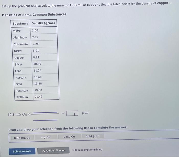 Solved Set up the problem and calculate the mass of 19.3 mL | Chegg.com