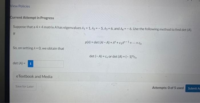 Solved Current Attempt in Progress Suppose that a 4×4 matrix | Chegg.com
