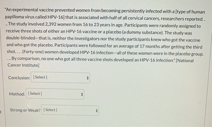 "An experimental vaccine prevented women from | Chegg.com