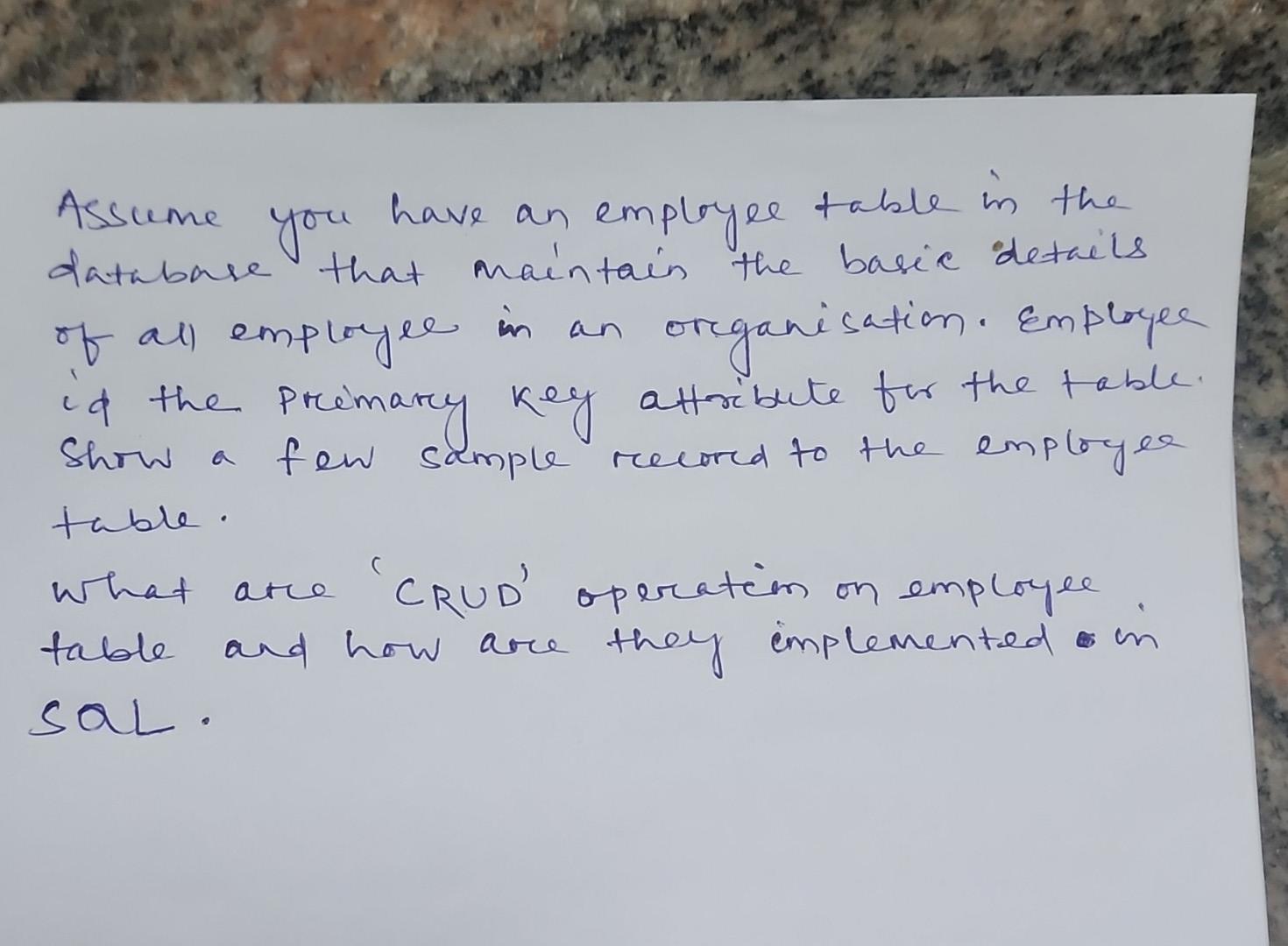 Solved Assume you have an employee table in the database | Chegg.com