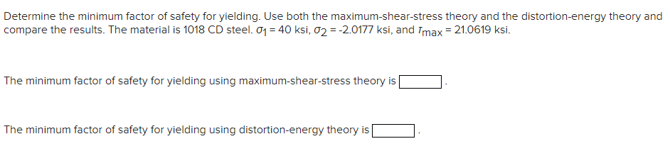 Solved Determine The Minimum Factor Of Safety For Yielding