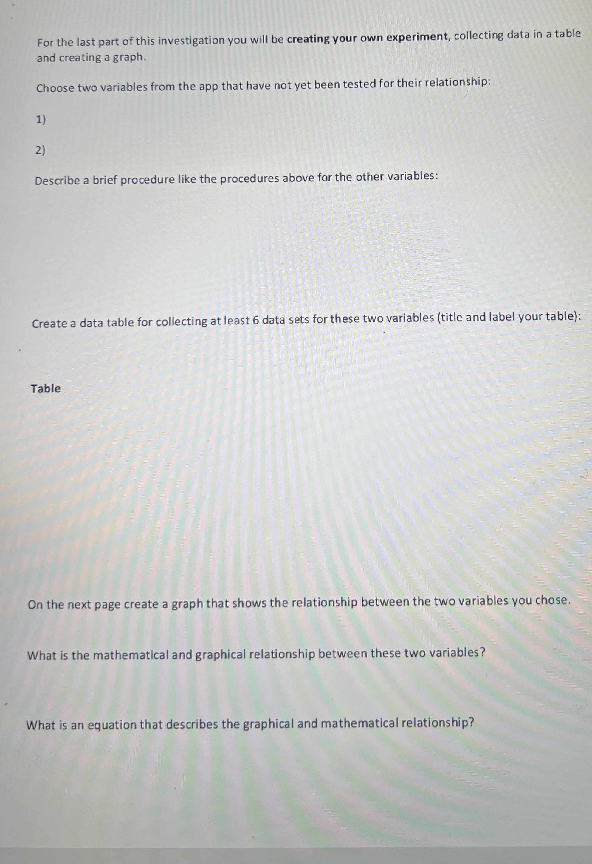 Solved For the last part of this investigation you will be | Chegg.com