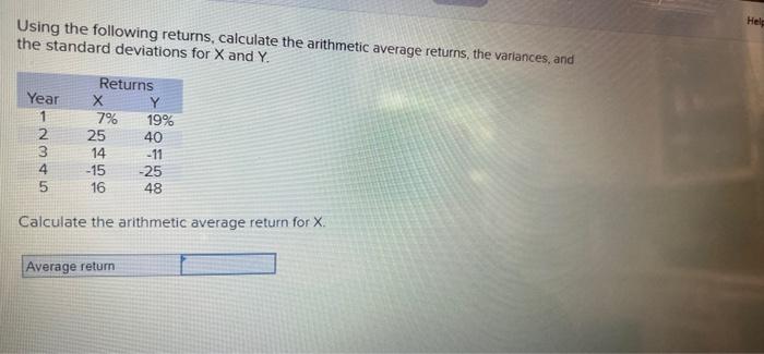 Solved Using the following returns, calculate the arithmetic | Chegg.com