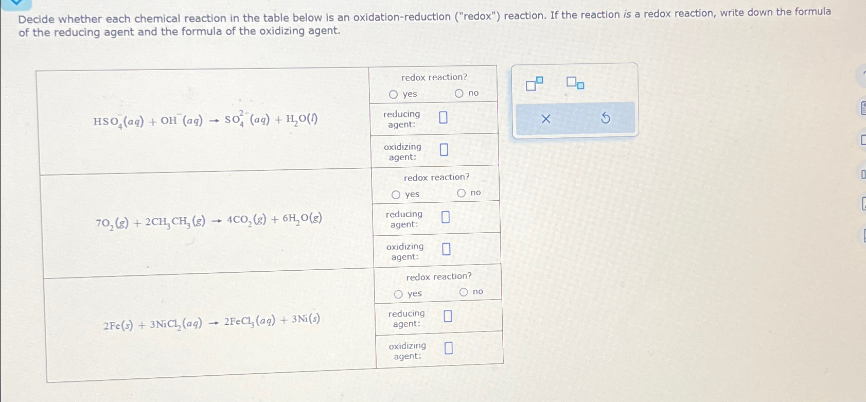 Solved Decide Whether Each Chemical Reaction In The Table