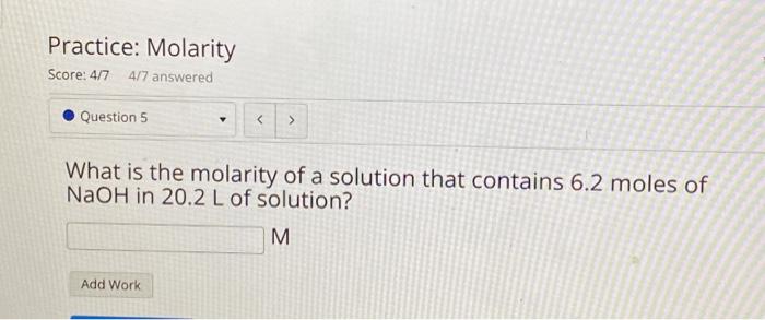 Solved What is the molarity of a solution that contains 6.2 | Chegg.com