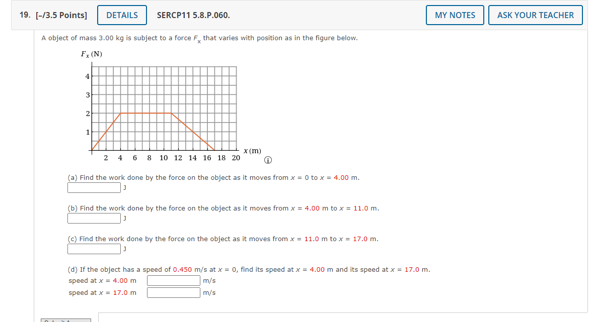 Solved A object of mass 3.00kg ﻿is subject to a force Fx | Chegg.com
