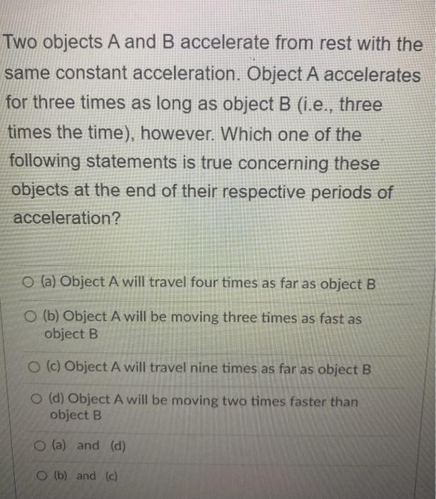 Solved Two objects A and B accelerate from rest with th same | Chegg.com