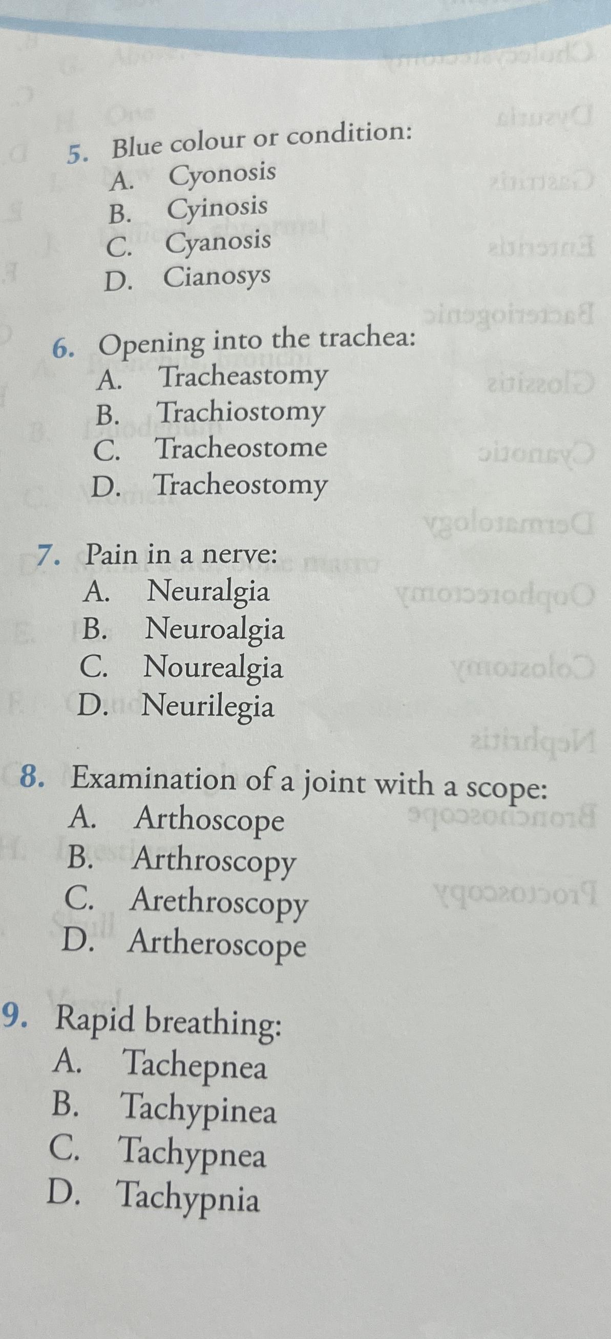Solved Blue colour or condition:A. ﻿CyonosisB. ﻿CyinosisC. | Chegg.com