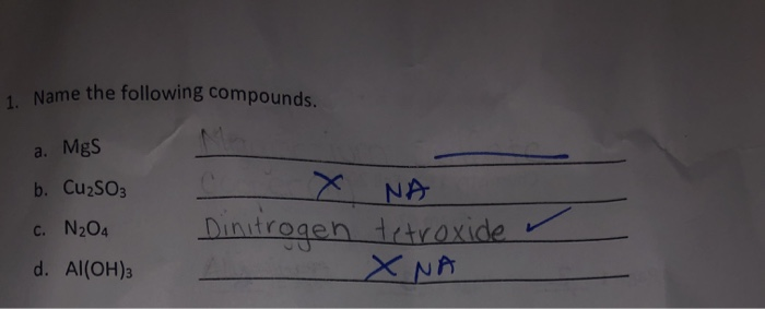 Solved 1. Name the following compounds. a. Mgs b. Cu2SO3 c. | Chegg.com