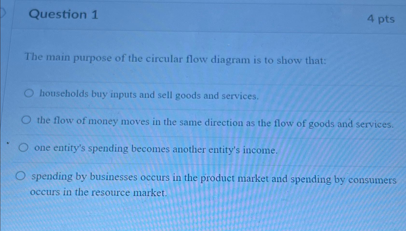 Solved Question 14 ptsThe main purpose of the circular flow | Chegg.com Solved Question 14 ptsThe main purpose of the circular flow | Chegg.com