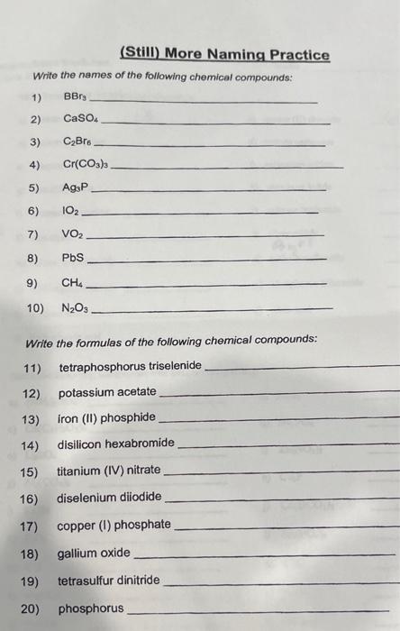 Solved Write the names of the following chemical compounds: | Chegg.com