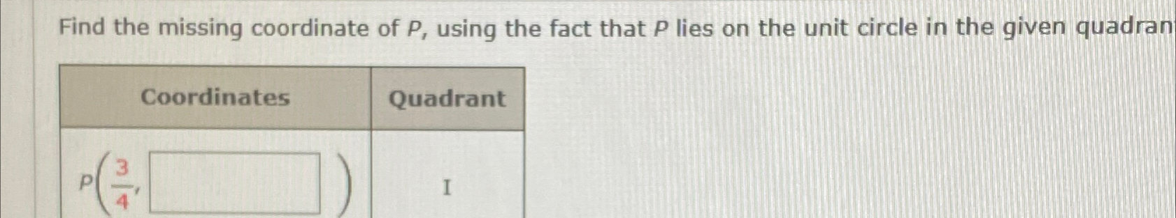 Solved Find the missing coordinate of P, ﻿using the fact | Chegg.com