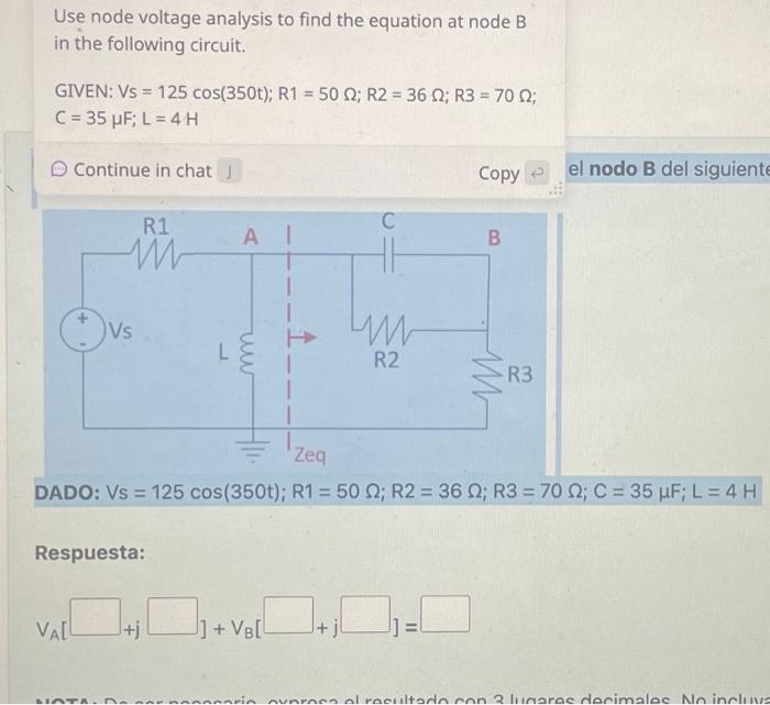Solved Use node voltage analysis to find the equation at | Chegg.com