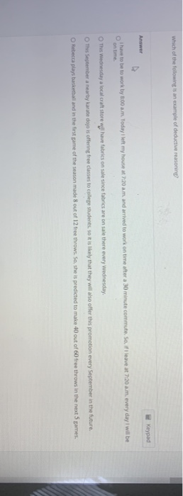 Solved Which of the following is an example of deductive | Chegg.com