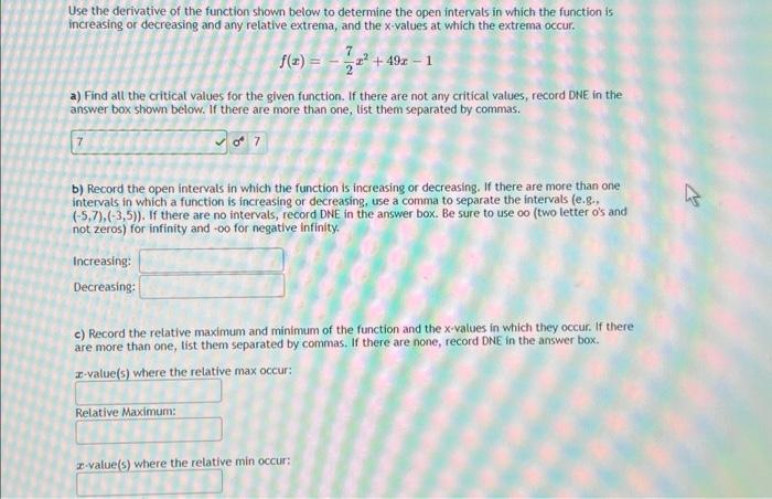 Solved Use the derivative of the function shown below to | Chegg.com