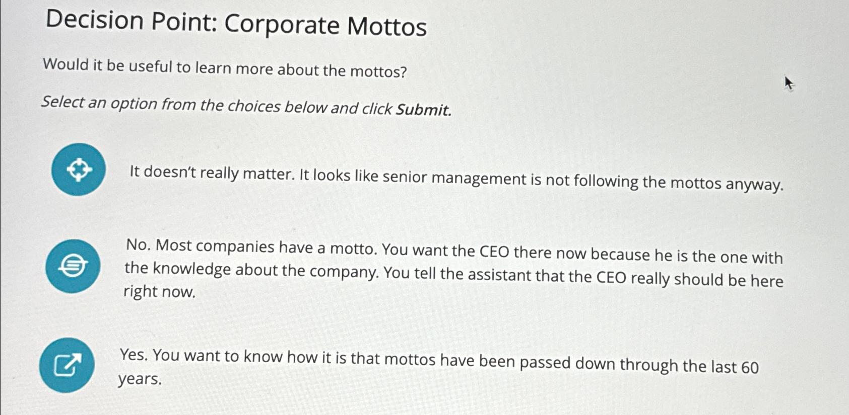 Solved Decision Point: Corporate MottosWould it be useful to | Chegg.com
