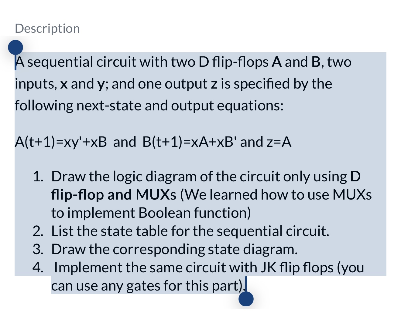 Solved A sequential circuit with two D ﻿flip-flops A and B, | Chegg.com