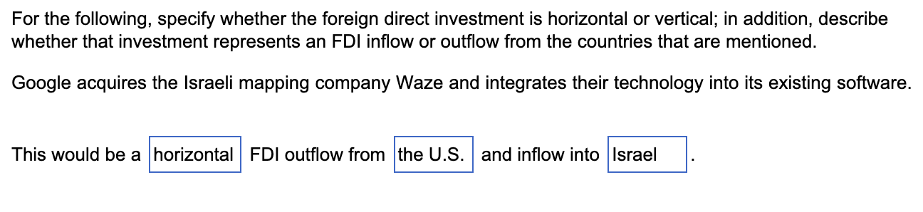 Solved For the following, specify whether the foreign direct | Chegg.com