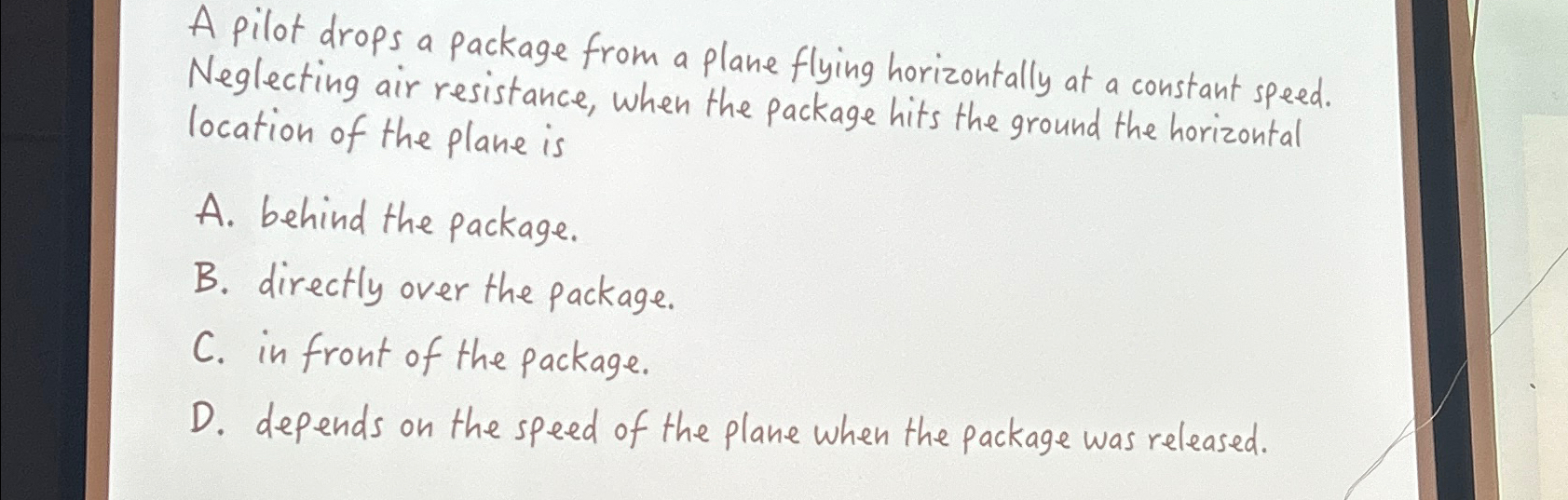 Solved A pilot drops a package from a plane flying | Chegg.com