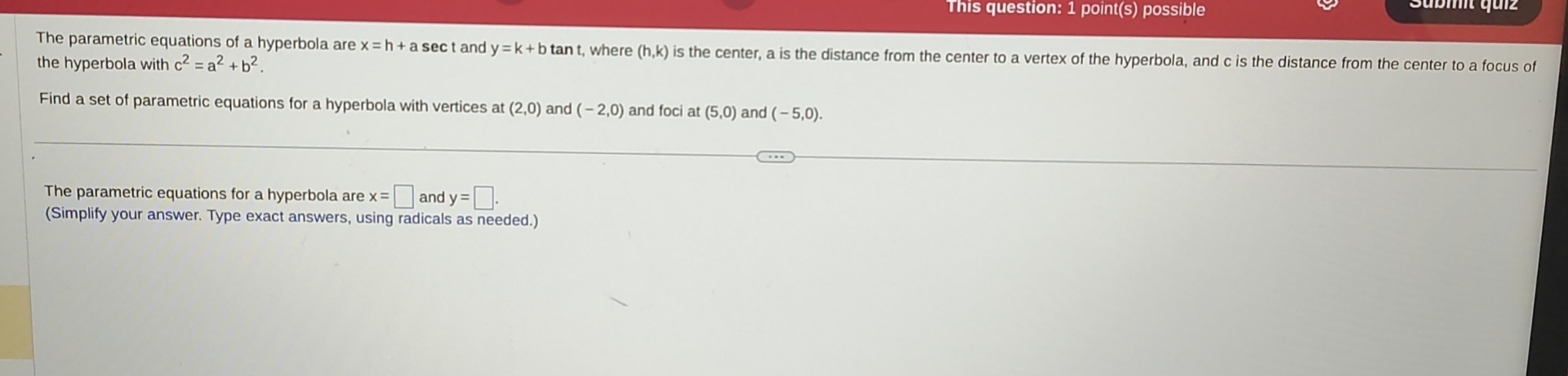 Solved This question: 1 ﻿point(s) ﻿possibleThe parametric | Chegg.com