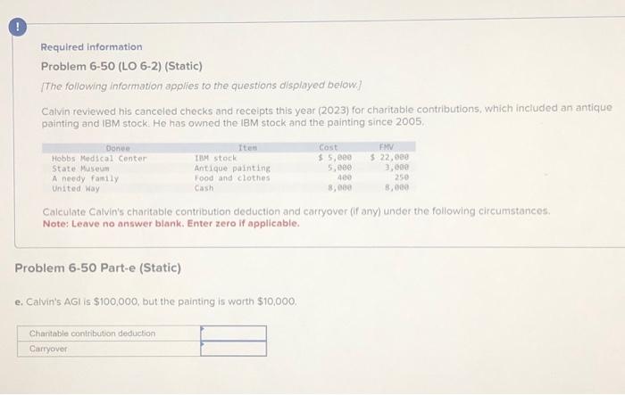 Solved Im Required information Problem 6-50 (LO 6-2) | Chegg.com