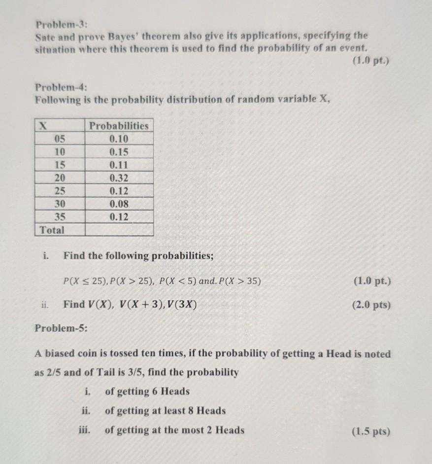 Solved Problem-3: Sate and prove Bayes' theorem also give | Chegg.com