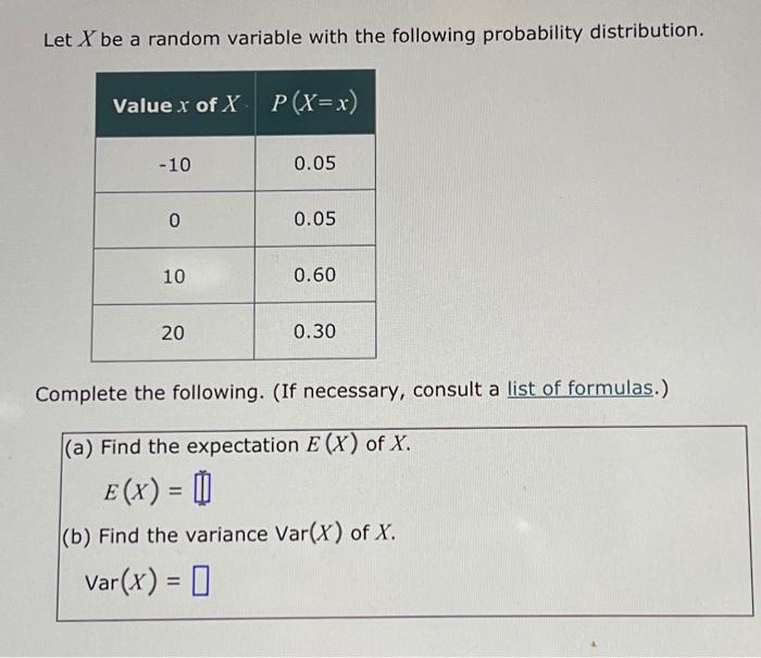 Solved Let X be a random variable with the following | Chegg.com