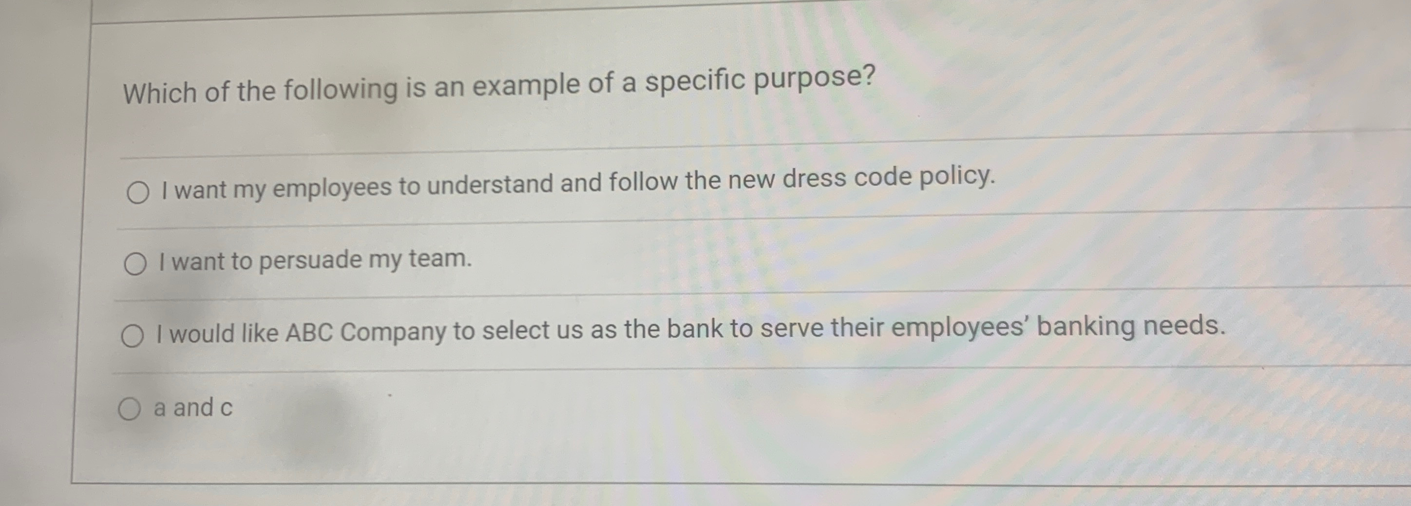 Solved Which of the following is an example of a specific | Chegg.com