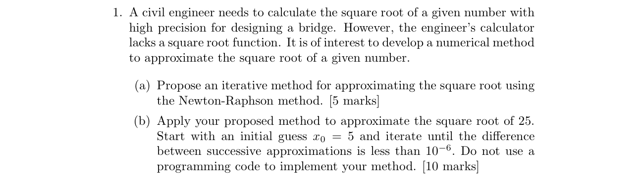 Solved A civil engineer needs to calculate the square root | Chegg.com