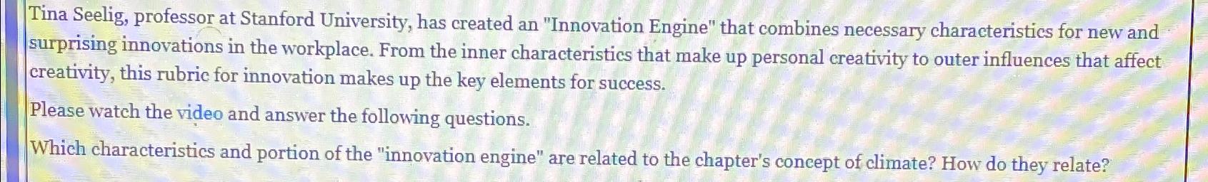 Solved Tina Seelig, professor at Stanford University, has | Chegg.com