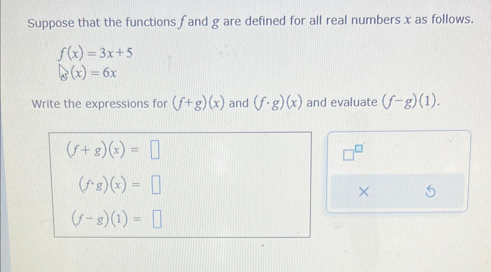 Solved Suppose that the functions f ﻿and g ﻿are defined for | Chegg.com
