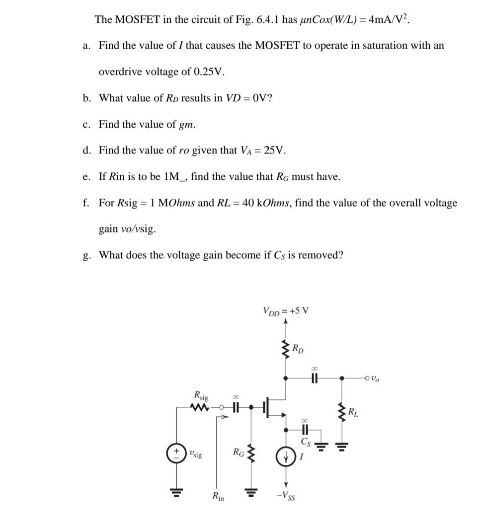 Solved The MOSFET in the circuit of Fig. 6.4.1 has | Chegg.com