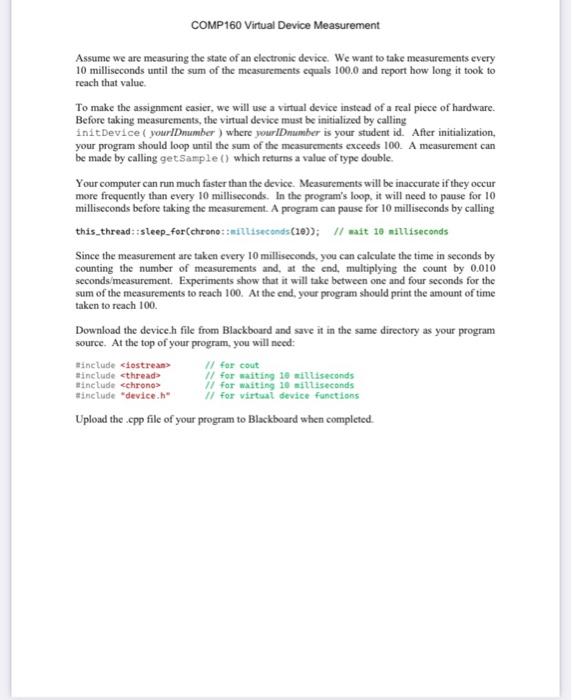 COMP160 Virtual Device Measurement Assume we are | Chegg.com