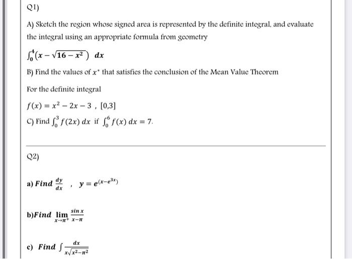 Solved A) Sketch the region whose signed area is represented | Chegg.com