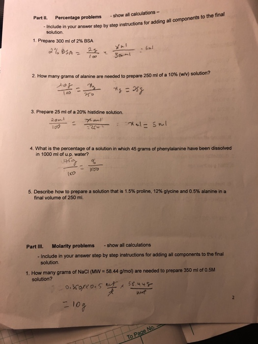 Solved Part II. Percentage problems - show all calculations | Chegg.com