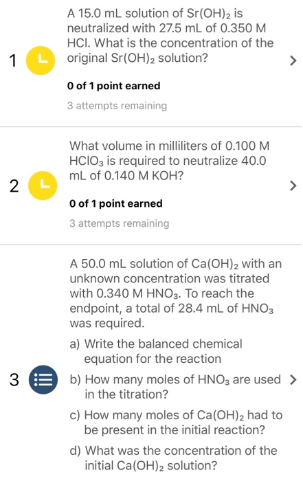 Solved A 15.0 mL solution of Sr(OH)2 is neutralized with | Chegg.com