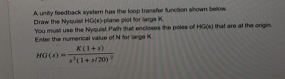 Solved A unity feedback system has the loop transfer | Chegg.com