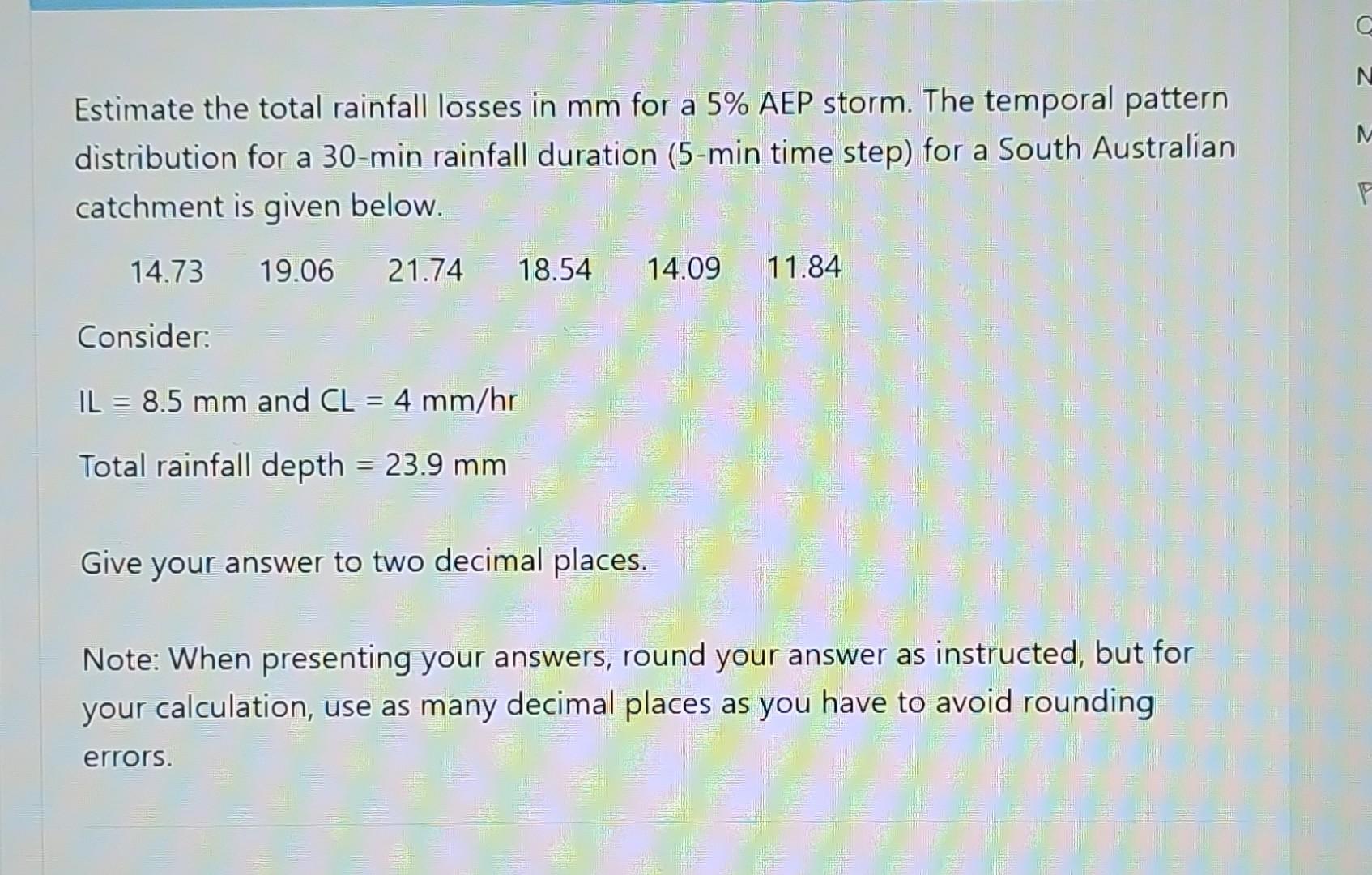 Solved Estimate the total rainfall losses in mm for a 5% AEP | Chegg.com
