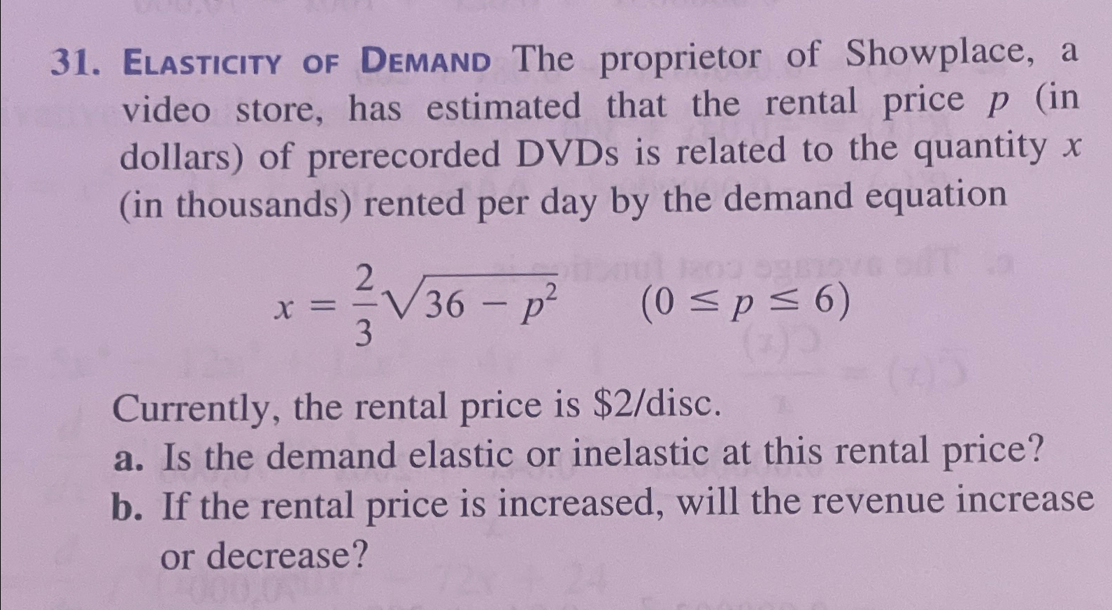Solved Elasticity of Demand The proprietor of Showplace, a | Chegg.com