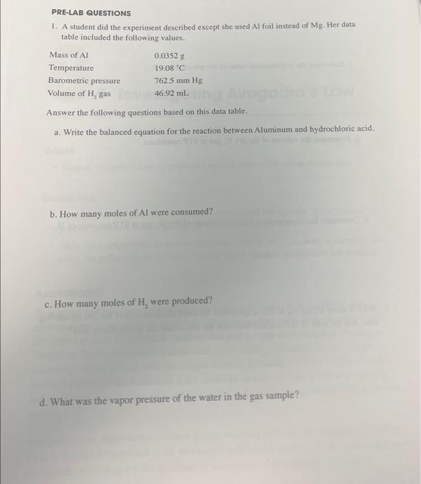 Solved PRE-LAB QUESTIONS 1. A student did the experiment | Chegg.com