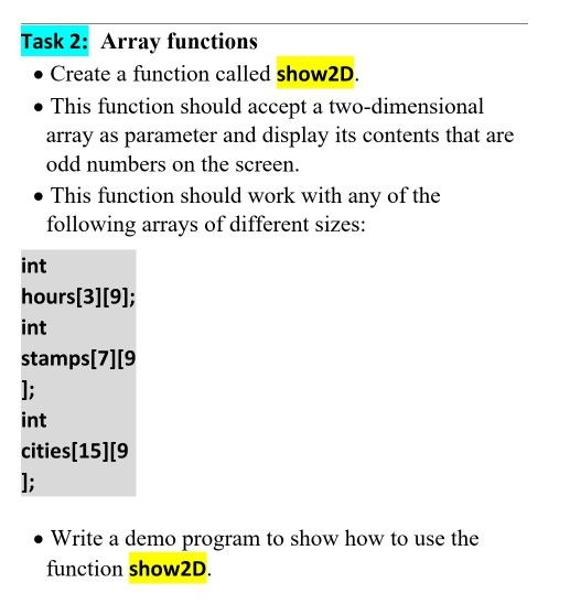 Solved array function • Create a function called show2D. | Chegg.com