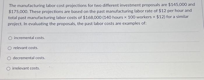 Solved The costs listed below relate to a variety of | Chegg.com