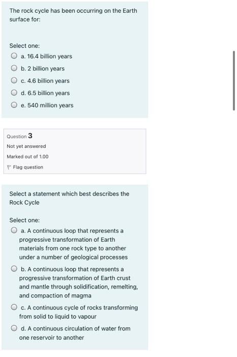 Solved The rock cycle has been occurring on the Earth | Chegg.com