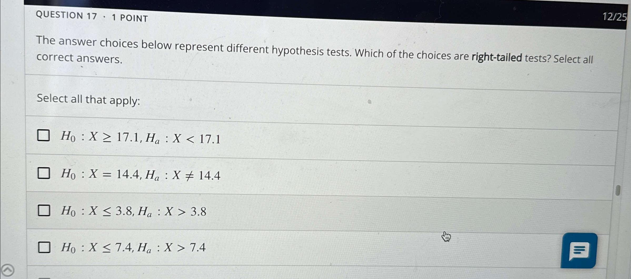 Solved QUESTION 17 * 1 ﻿POINT1225The answer choices below | Chegg.com