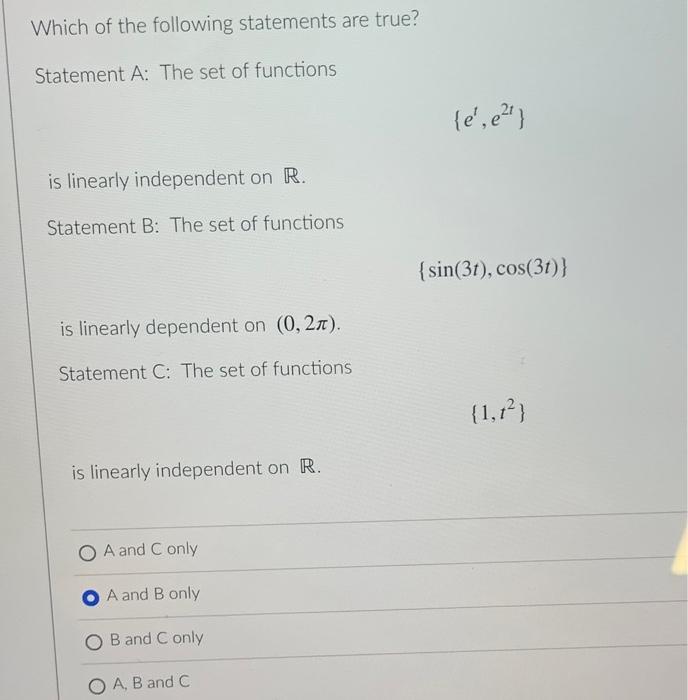Solved Which of the following statements are true? Statement | Chegg.com