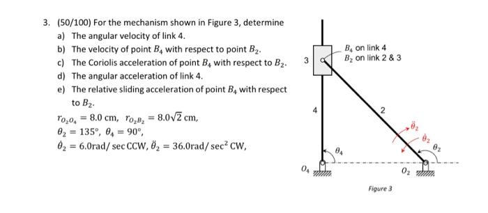 Solved 3. (50/100) For the mechanism shown in Figure 3 , | Chegg.com
