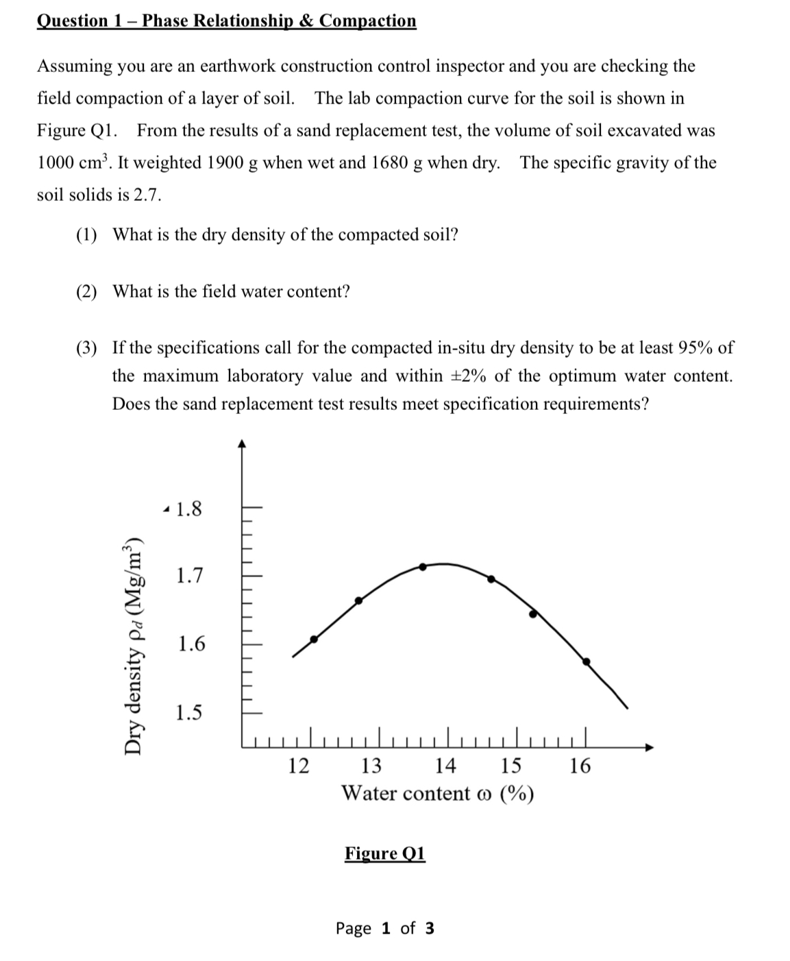 Solved Question 1 - ﻿Phase Relationship & CompactionAssuming | Chegg.com